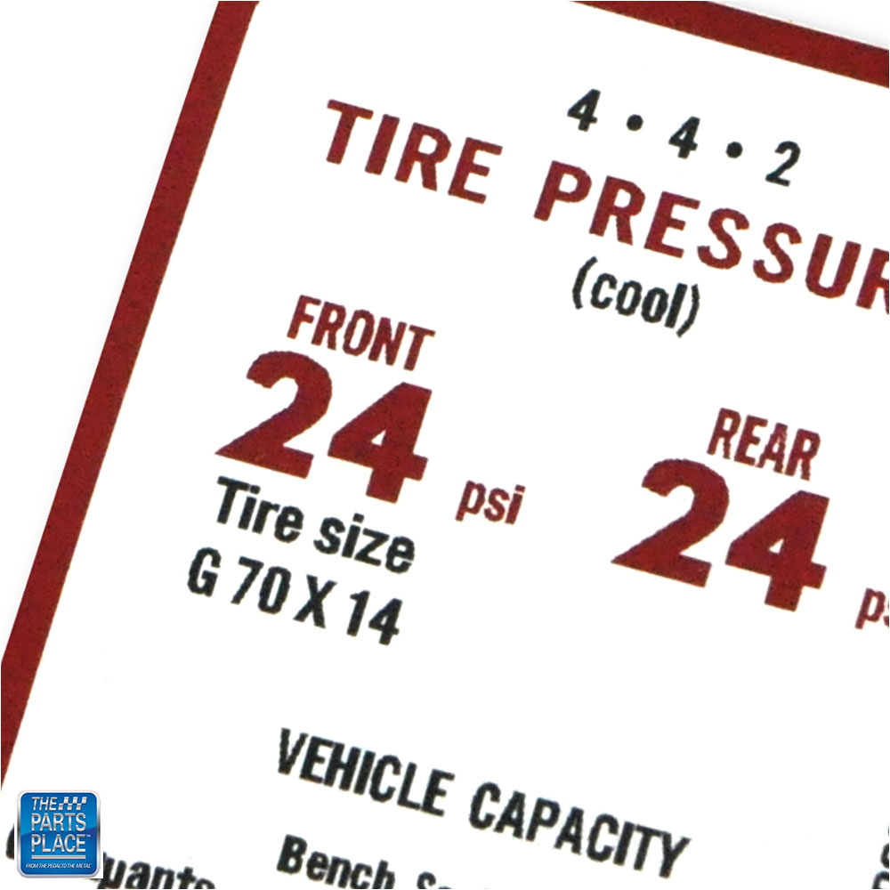 1969 Cutlass 442 A Body Tire Pressure Decal DO0095 EA | eBay