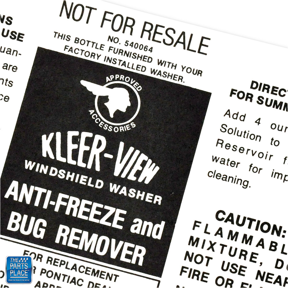 1963-1967 Pontiac Kleer-View Windshield Washer Filler Bottle Decal GM ...