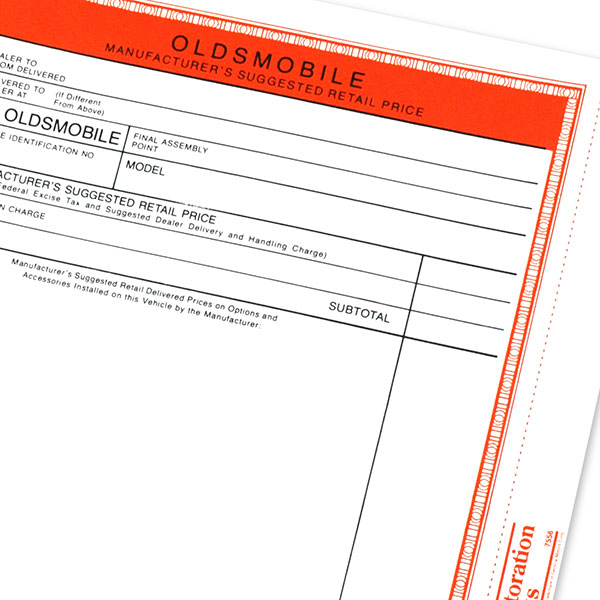 1966 Oldsmobile Full Size NEW VEHICLE WINDOW PRICE STICKER 677A EACH ...