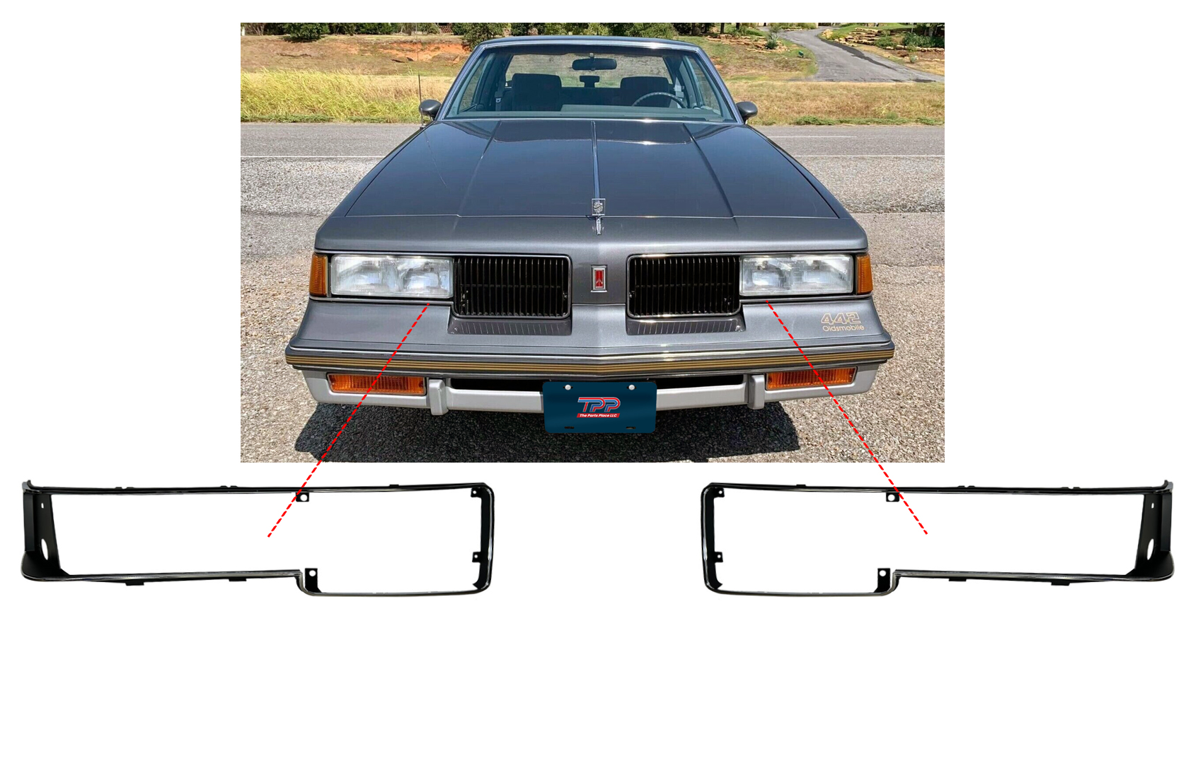 1987 Oldsmobile Cutlass/442/F85 FRONT HEADLIGHT BEZELS; CHROME AND ...