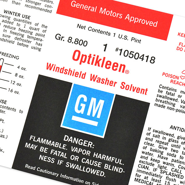 1967 Chevrolet Camaro OPTIKLEEN WINDSHIELD WASHER BOTTLE DECAL DE ...