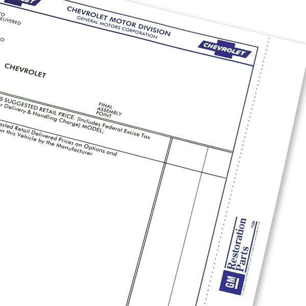 1965 Chevrolet Chevelle/Malibu NEW VEHICLE RETAIL WINDOW PRICE STICKER ...