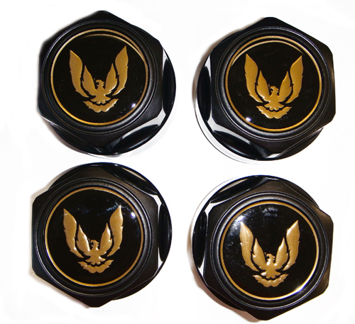 1982 Pontiac Firebird/TransAm BLACK CENTER CAPS - SET OF 4 (GOLD BIRD ...