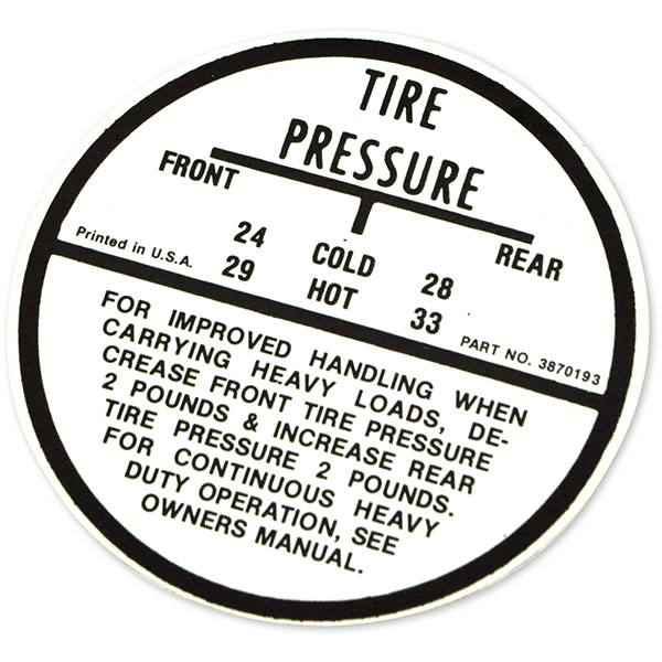 1955 Chevrolet Impala/Caprice/Bel Air DC0045 GLOVE BOX TIRE PRESSURE ...