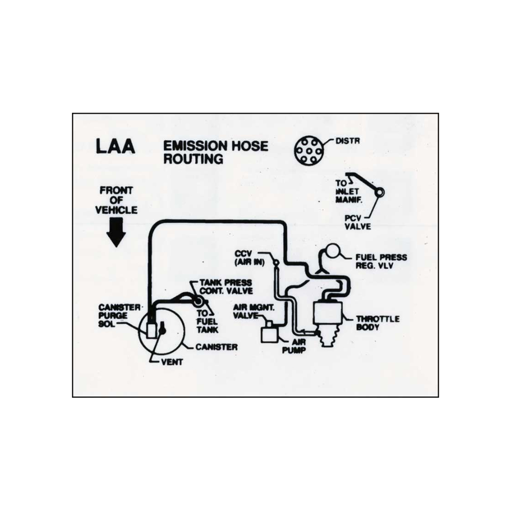 1991 Chevrolet Camaro 191CI / 3.1L EMISSION HOSE ROUTING DECAL (CODE ...